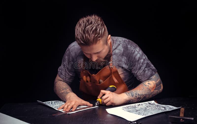 Professional Tanner Creates a New Leatherwork Stock Image - Image of ...