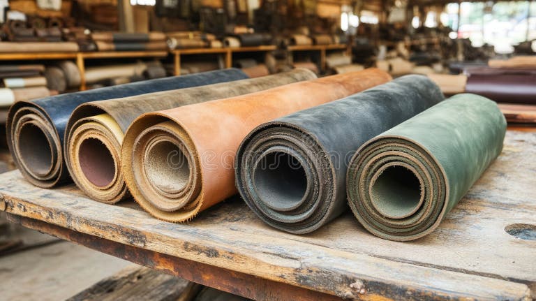 Artisan Leather Rolls: a Display of Luxurious Hues and Textures Stock ...