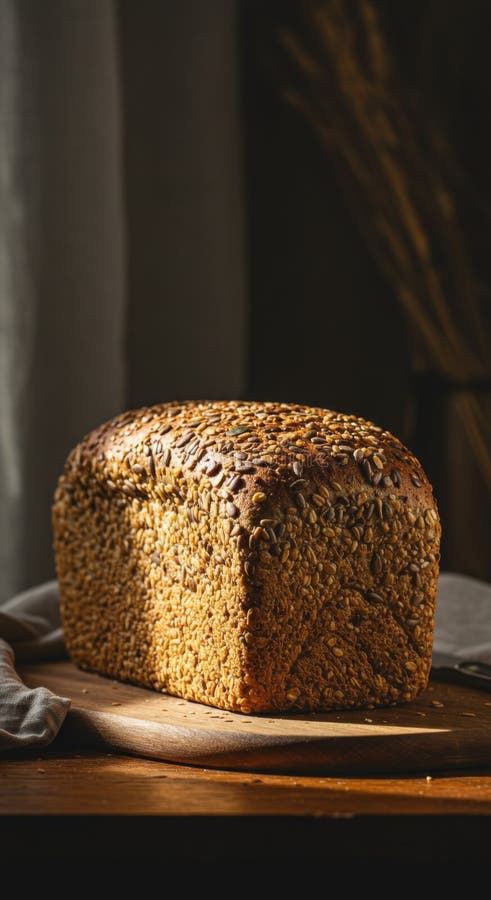 Artisan Loaf of Seeded Bread on Wooden Board Stock Illustration ...