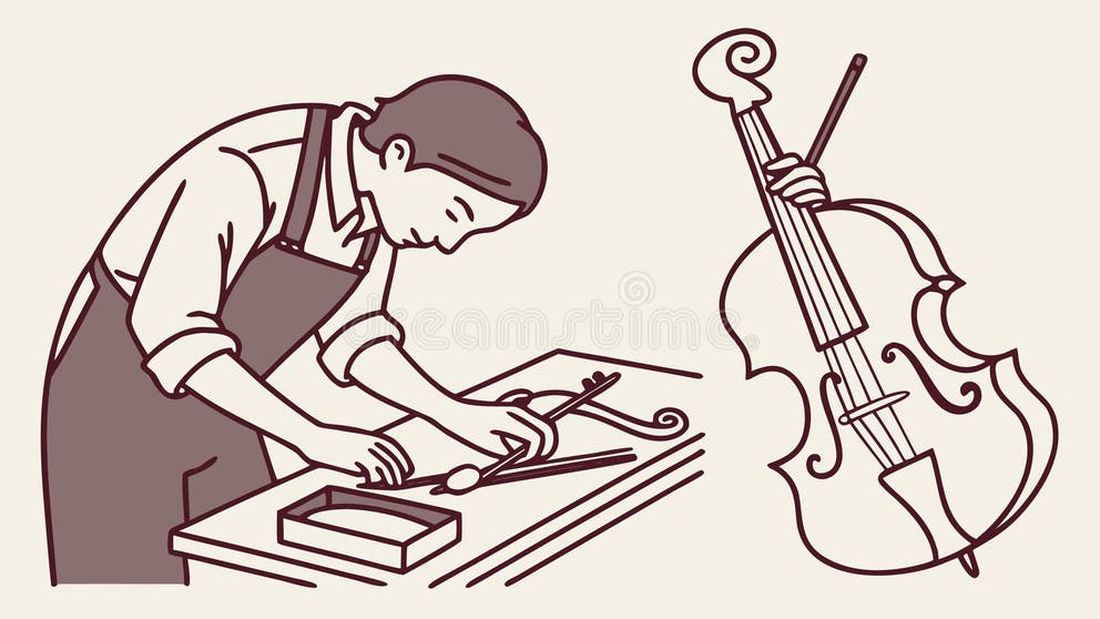 Artisan Luthier Making a Cello in a Workshop Vector Vector Design ...