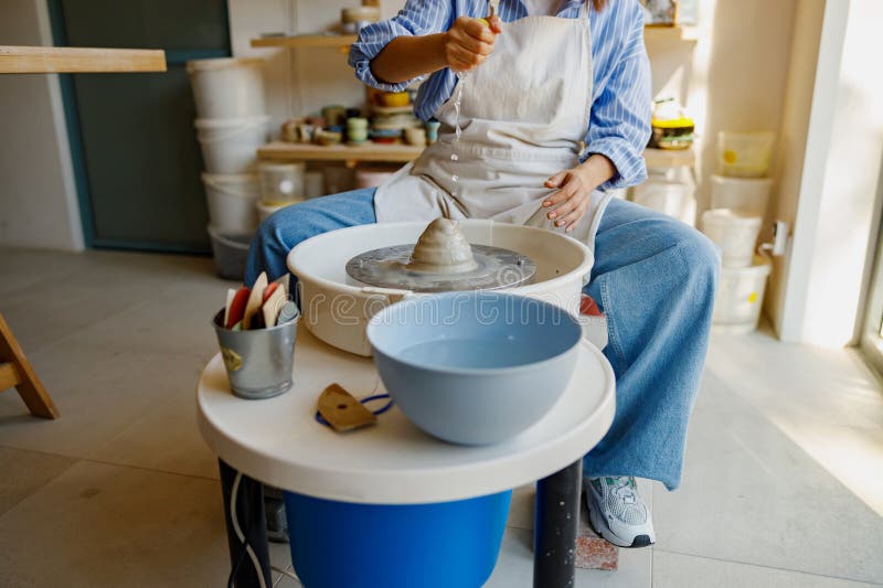 Crafting Pottery Wheel Bright Artisan Studio Setting Stock Photos ...