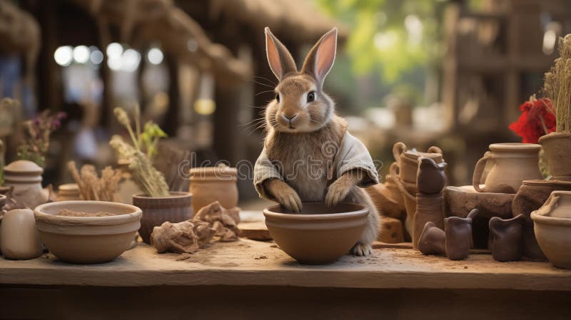 Artisan Rabbit Crafting in a Pottery Workshop Generative AI Stock Photo ...