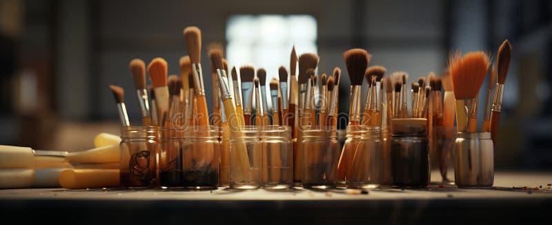 Artisan S Brush Collection in Studio Stock Photo - Image of artistic ...