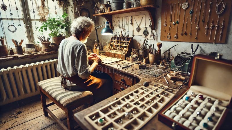 Artisan Crafting Handmade Jewelry in Quaint Workshop with Tools and ...