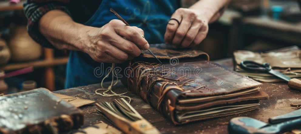 Artisan Binding Leather Journal with Traditional Tools Stock Image - Image of craft, journal ...