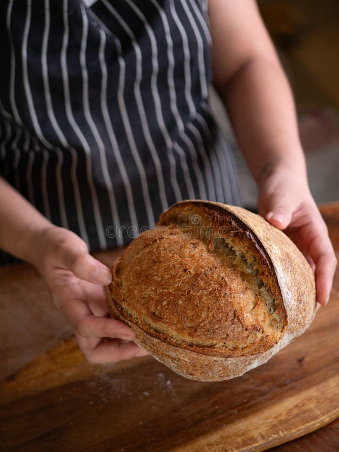 Artisan Sourdough Bread in Hand Fresh from the Oven Stock Photo - Image ...