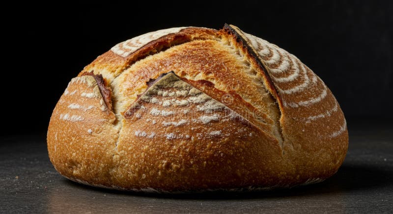 Artisan Sourdough Bread Loaf on Dark Background Stock Illustration ...