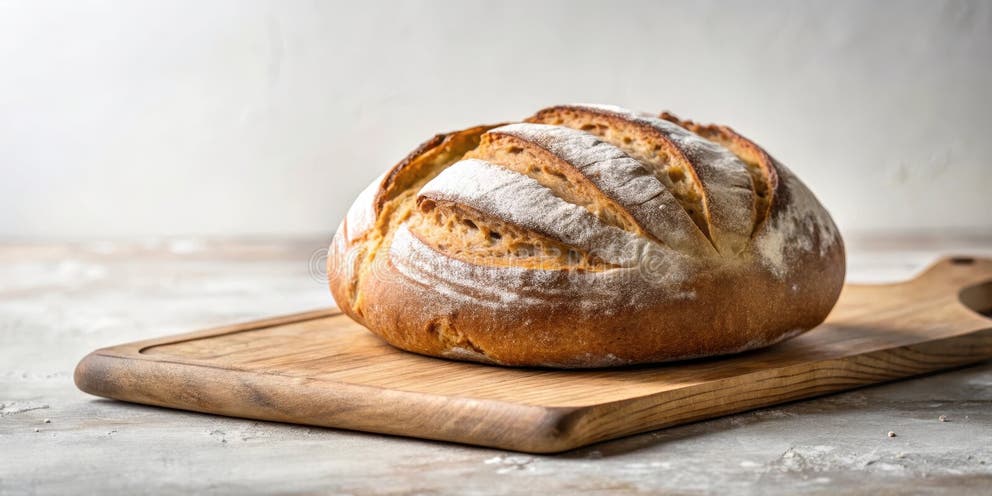 Artisan Sourdough Bread Loaf on Rustic Wooden Board. Generative AI ...