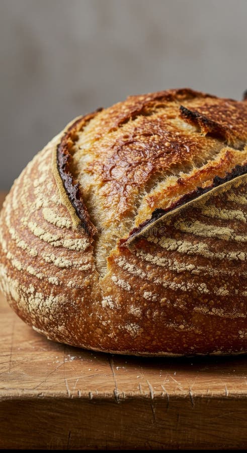 Artisan Sourdough Bread Loaf on Wooden Board Stock Illustration ...