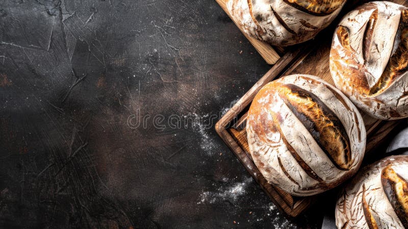 Artisan Sourdough Bread on Rustic Dark Background Stock Photo - Image ...