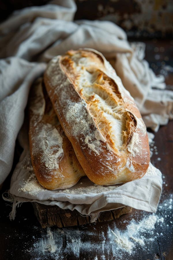 Artisan Sourdough Bread on Rustic Table with Wheat Stalks Stock Image ...