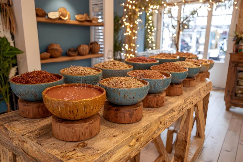 Artisan Spice Blends Displayed on Rustic Wooden Table Stock ...