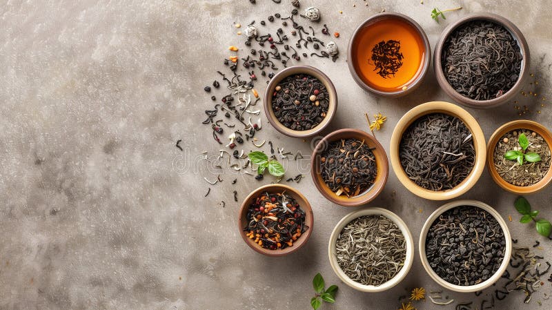 Artisan Tea Blends Displayed in a Row, Featuring Various Dried Herbs ...