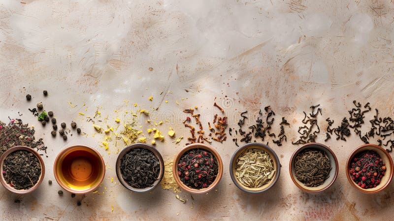 Artisan Tea Blends Displayed in a Row, Featuring Various Dried Herbs ...