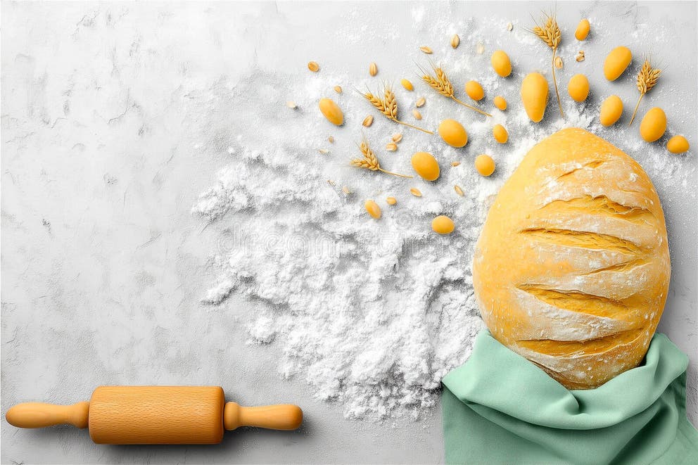 Artisan Wheat Bread Loaf Rests on Clean White Backdrop with Flour ...