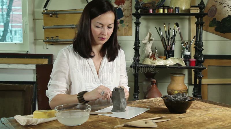 Artisan Woman Shaping Clay Sculpture Stock Video - Video of adult ...