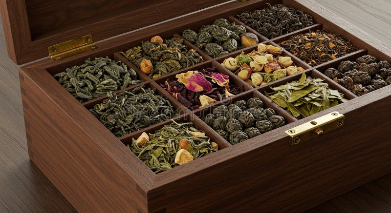 Artisan Wooden Tea Box: a Diverse Collection of Exquisite Teas Stock ...