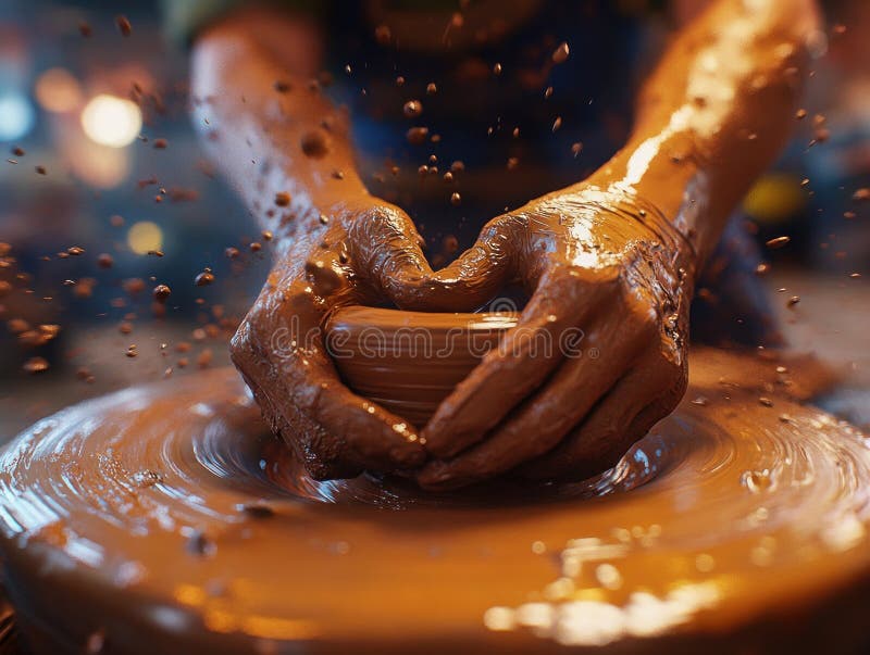 Artisan at Work. Crafting Pottery with Skilled Hands in a Ceramic Studio Stock Illustration ...