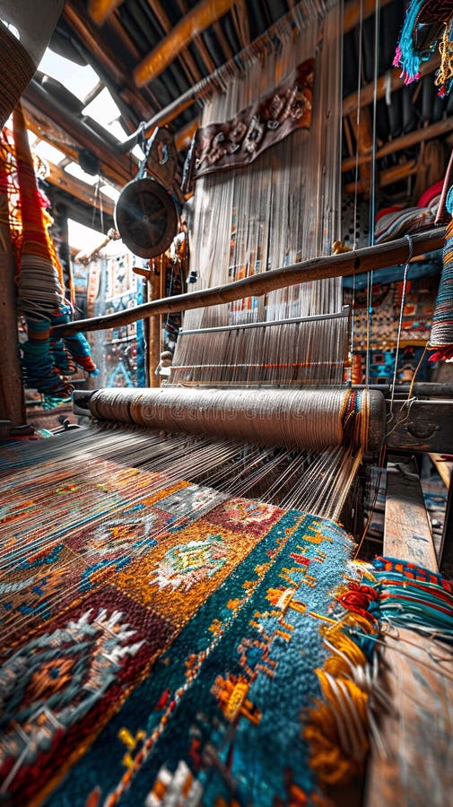 Artisan at Work on Loom in Traditional Weaving Workshop Stock Photo ...