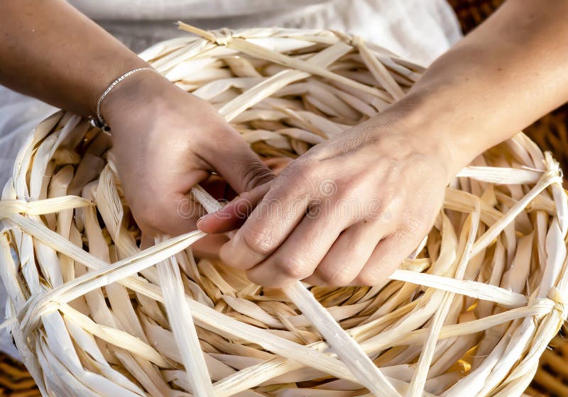 Artisan Working on Basketry, Straw Baskets. Traditional Crafts ...