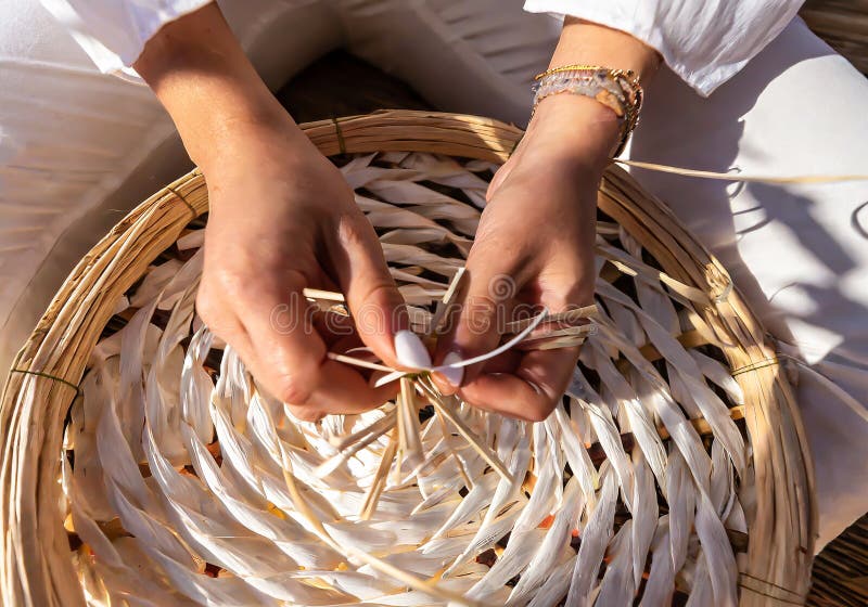 Artisan Working on Basketry, Straw Baskets. Traditional Crafts ...