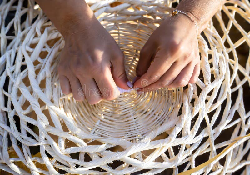 Artisan Working on Basketry, Straw Baskets. Traditional Crafts ...
