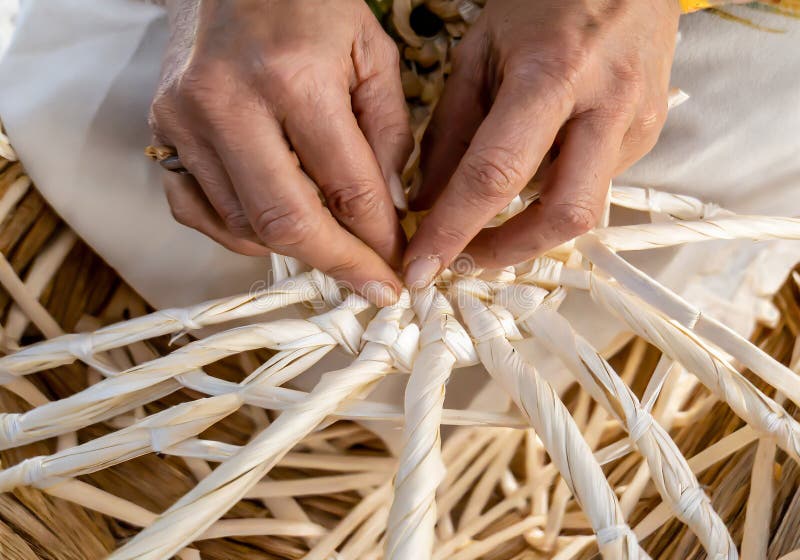 Artisan Working on Basketry, Straw Baskets. Traditional Crafts ...