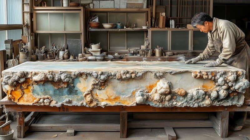 Artisan Working on Large Ceramic Sculpture in Studio Stock Illustration - Illustration of artist ...