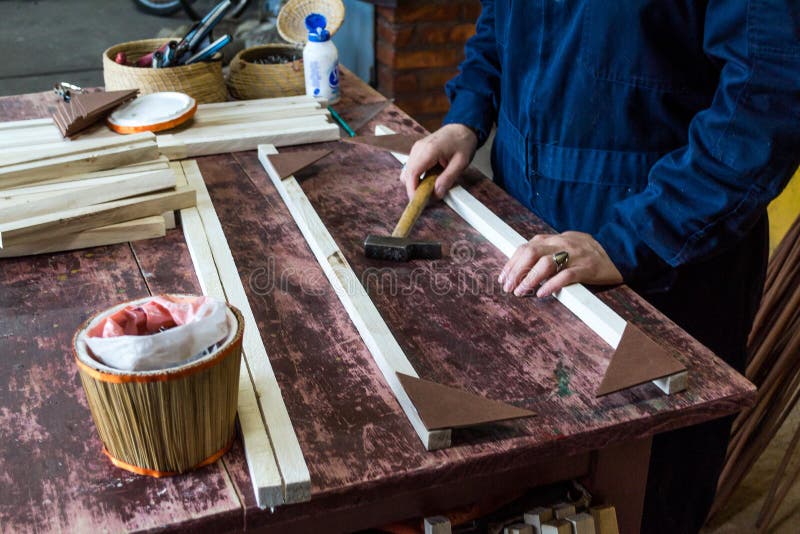 Artisan Working in Wicker and Carpentry Stock Image - Image of wood ...