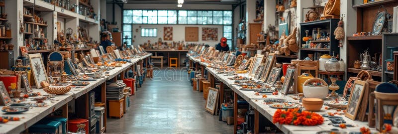 Artisan Workshop Displaying Handcrafted Art and Decor Items on Long ...