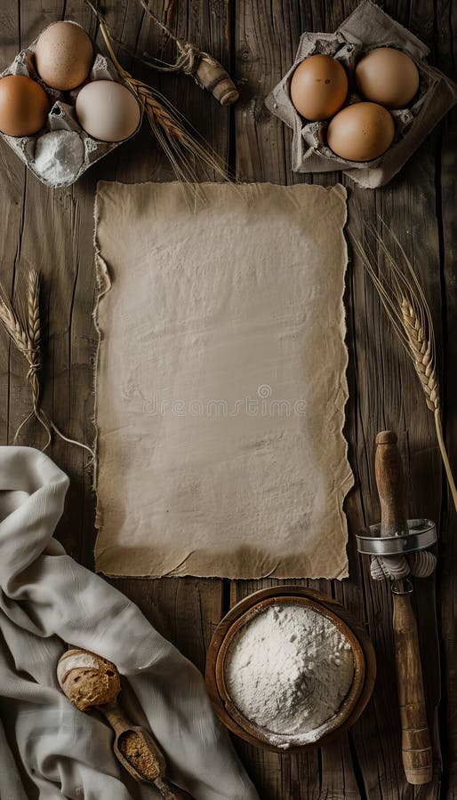 Artisanal Bread Making Rustic Wheat Flour Packaging with Eggs and ...