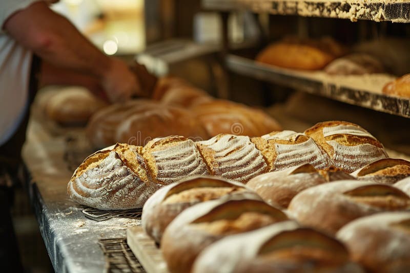 Artisanal Bread Production Process Captured in Close Up during Baking ...