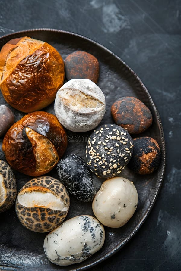 Artisanal Bread Rolls Resembling Natural Rock Formations on a Plate ...