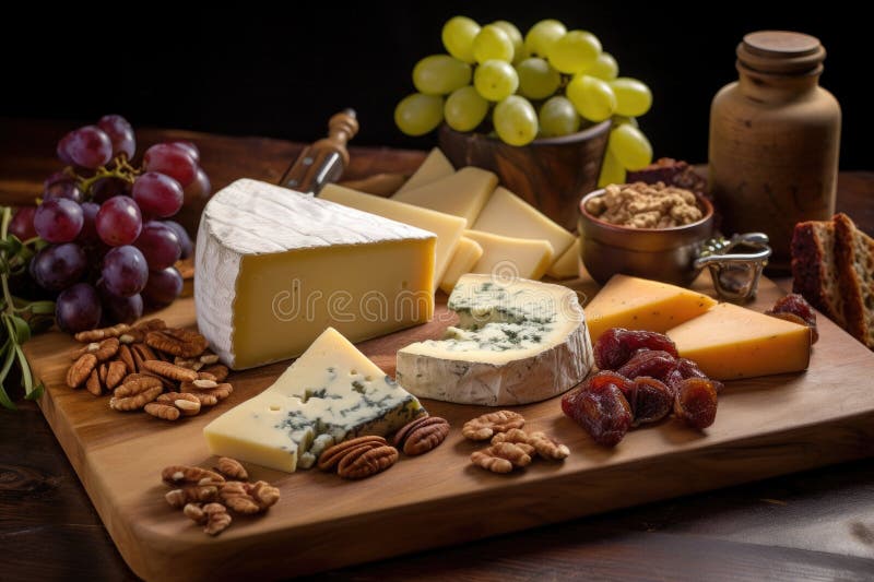 Artisanal Cheese Assortment with Grapes and Nuts Stock Illustration ...