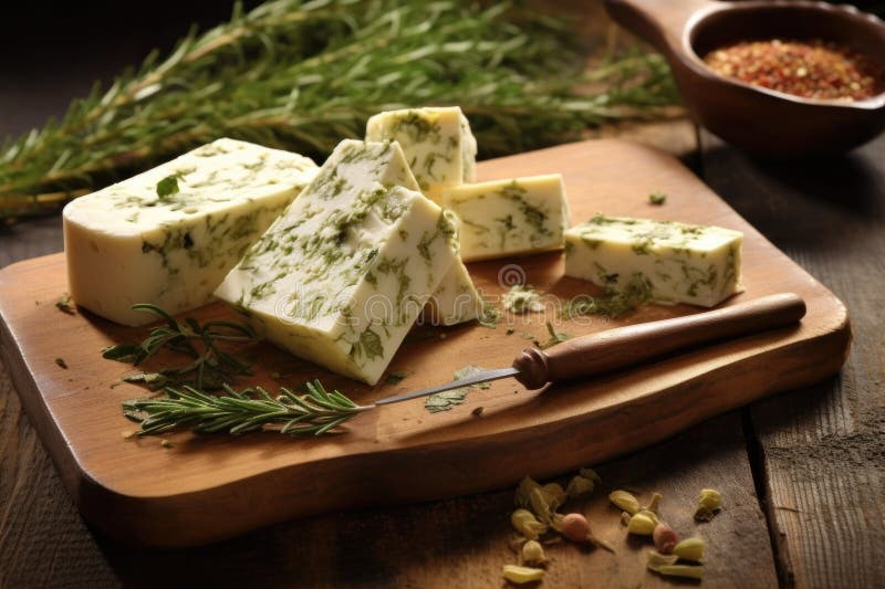 Artisanal Cheese with Fresh Herbs and Spices Stock Illustration ...