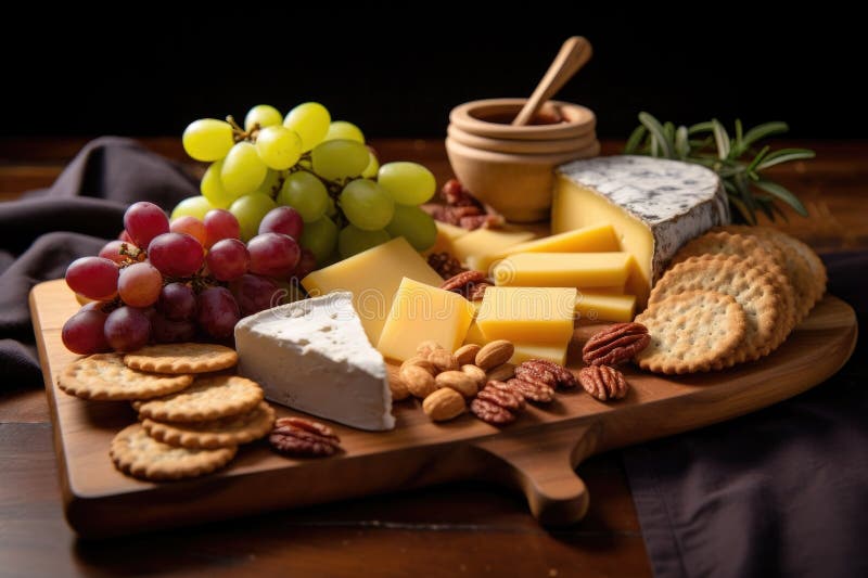 Artisanal Cheese Platter with Crackers and Grapes Stock Illustration ...