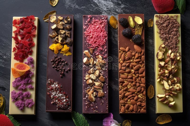 Artisanal Chocolate Bars with Various Unique Toppings Stock ...