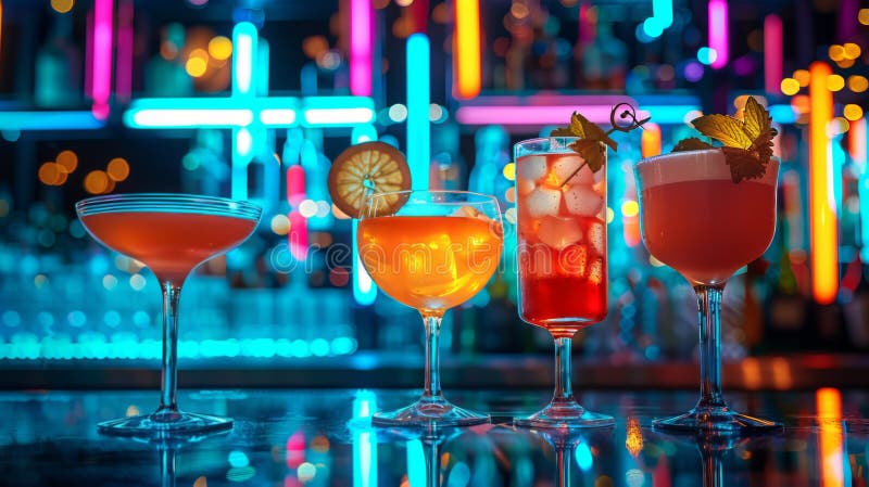 Artisanal Cocktail Selection on Bar Counter Stock Illustration ...