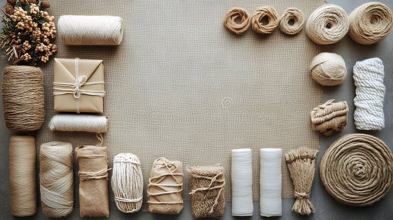 Artisanal Crafting Materials Composition with Natural Twine and Rustic ...