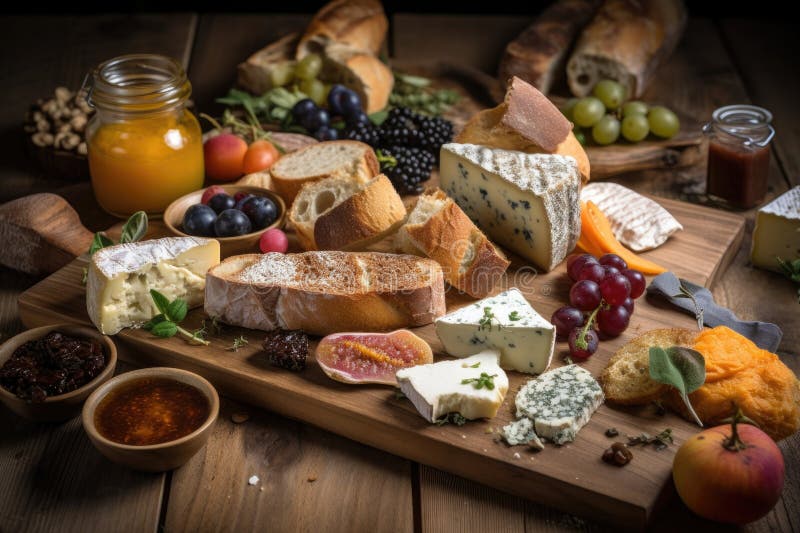 Artisanal Food Presentation on Rustic Wooden Board Stock Illustration ...