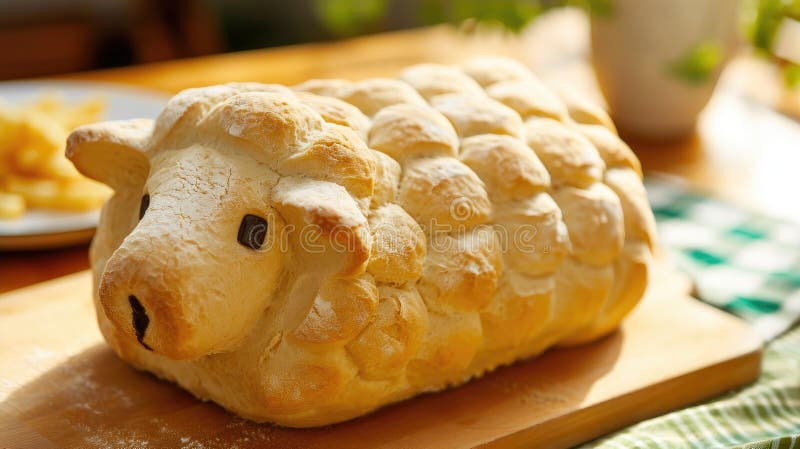 Unique Bread Loaf Resembling an Sheep Resting on a Wooden Table, Ai ...