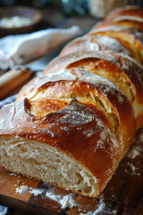 Artisanal Sourdough Bread Loaves on Rustic Wooden Board Stock Photo ...