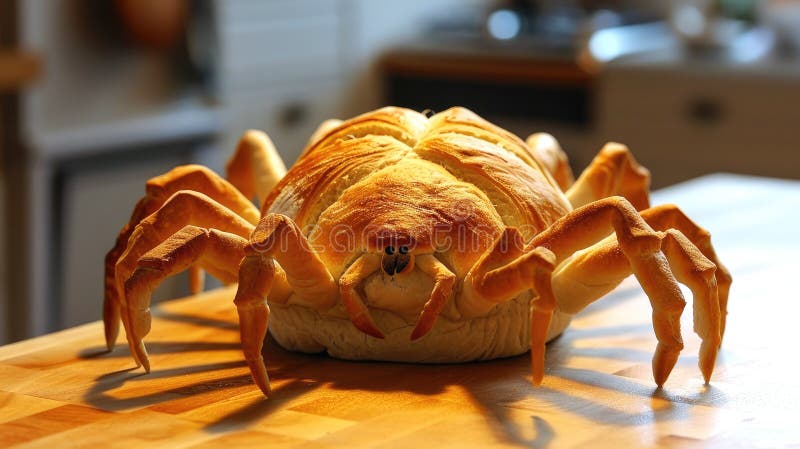 Unique Bread Loaf Resembling an Spider Resting on a Wooden Table, Ai ...