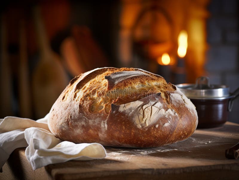 Artisanal Warmth: Fresh Loaf of Bread Basking in Natural Light on ...