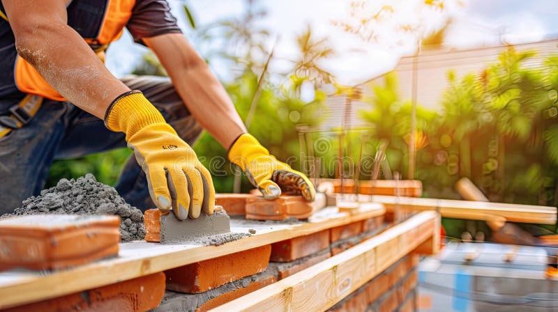 The Artisans Craft: a Construction Worker Mastering a Brick Wall Stock ...