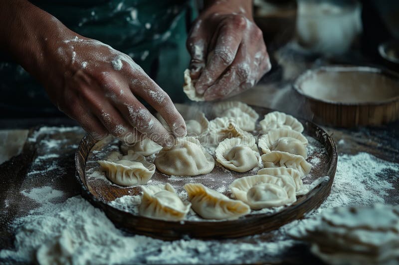 Artisans Crafting Handmade Dumplings in a Cozy Kitchen Setting Stock ...