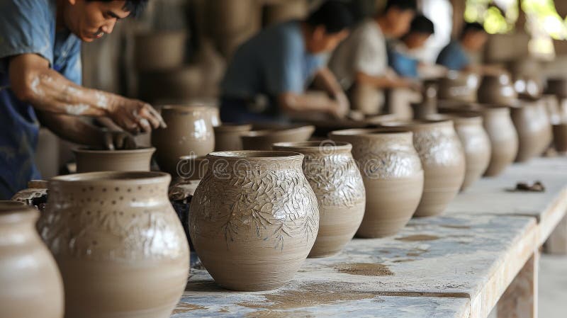 Artisans Crafting Pottery in a Traditional Studio Setting Stock ...