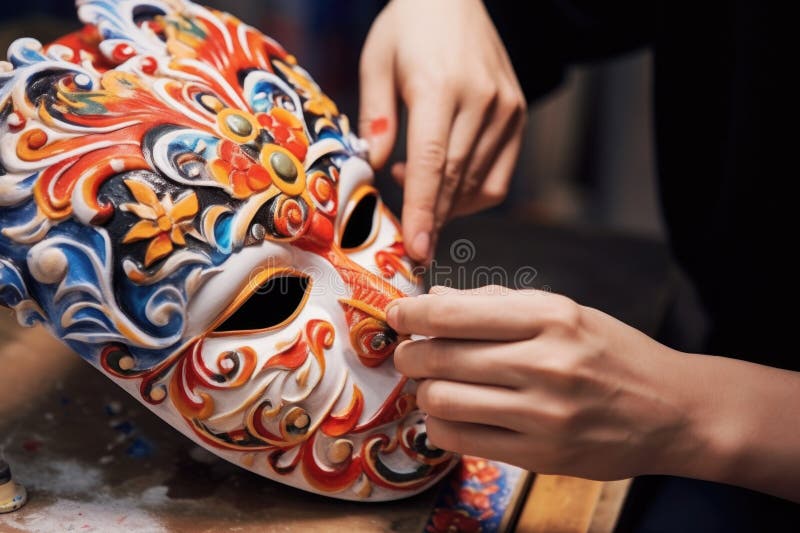 Artisans Hands Painting Delicate Mask Patterns Stock Illustration ...