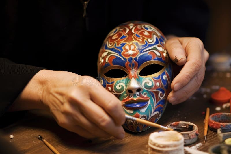 Artisans Hands Painting Delicate Mask Patterns Stock Illustration ...