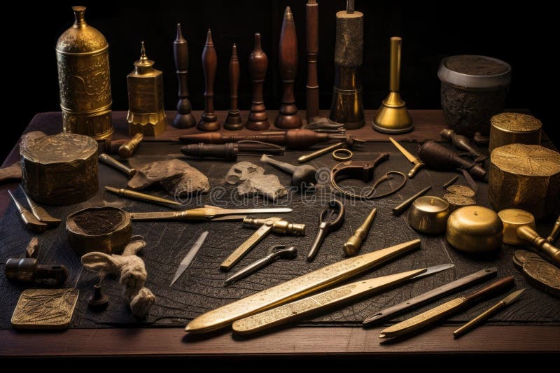 Artisans Tools for Gold Foil Beating Stock Photo - Image of beating ...